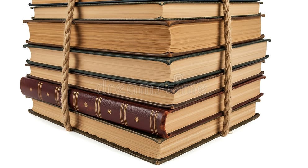 A Stack of Books Bound with a Thick Rope, Placed Horizontally. the ...