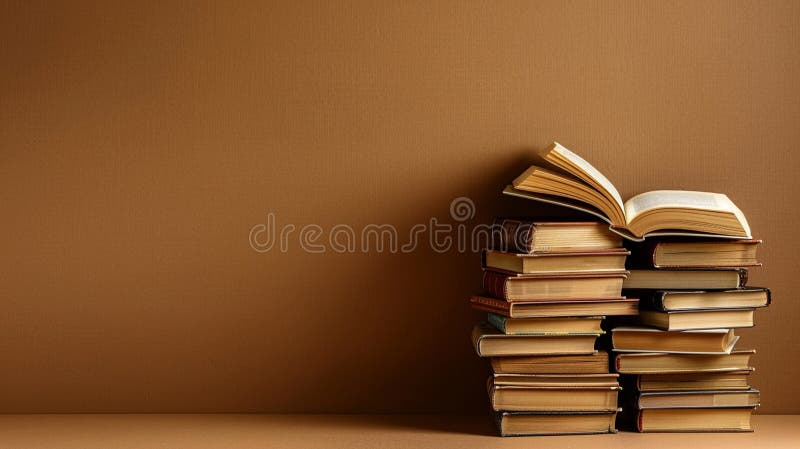 Stack of Books on a Brown Background. Concept for World Book Day Stock ...