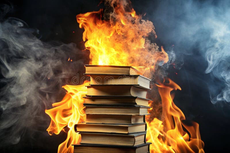 Stack of Books in a Burning Fire. Conceptual Image of a Tall Stack of ...