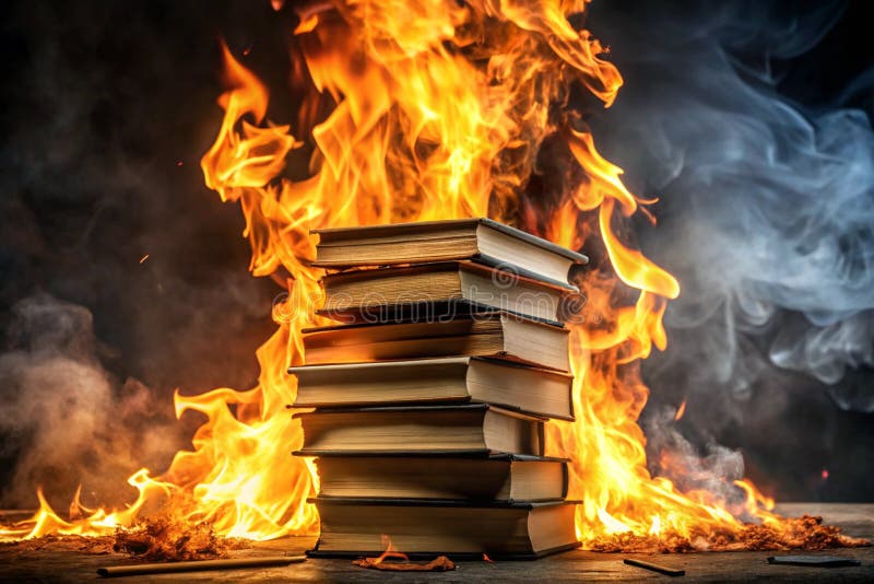 Stack of Books in a Burning Fire. Conceptual Image of a Tall Stack of ...