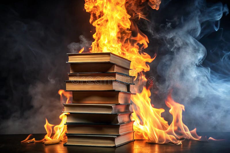 Stack of Books in a Burning Fire. Conceptual Image of a Tall Stack of ...