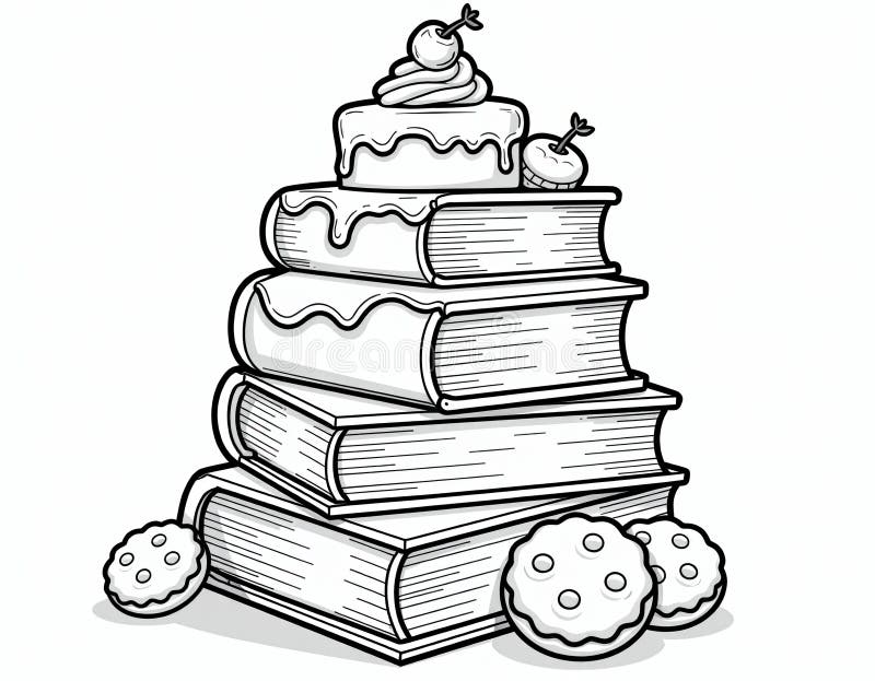 Stack of Books with Cake and Cookies Illustration Stock Illustration ...