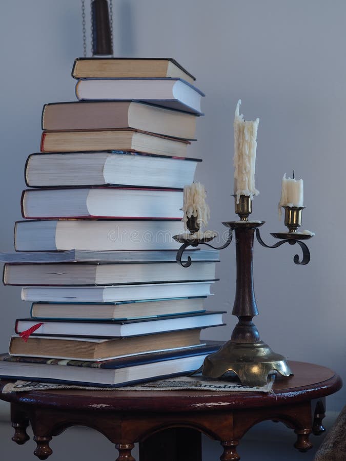 The Stack of Books and Candles Stock Photo - Image of object, candles ...