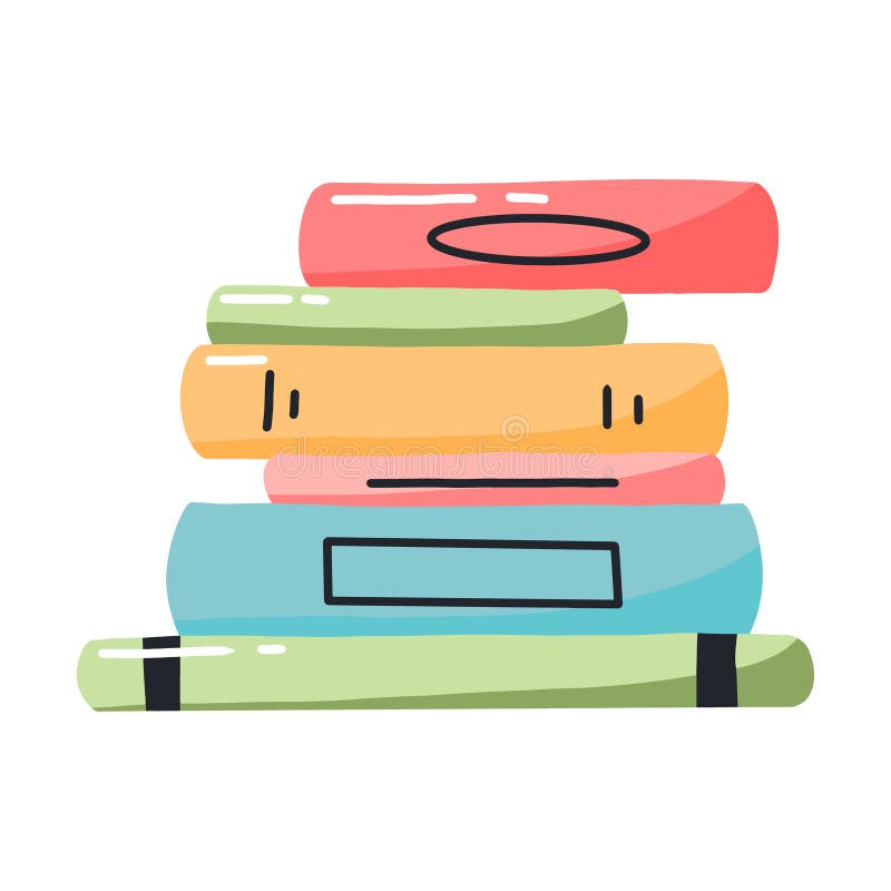 Stack of Books in Cartoon Style. a Stack of Books, Textbooks, Notepads ...