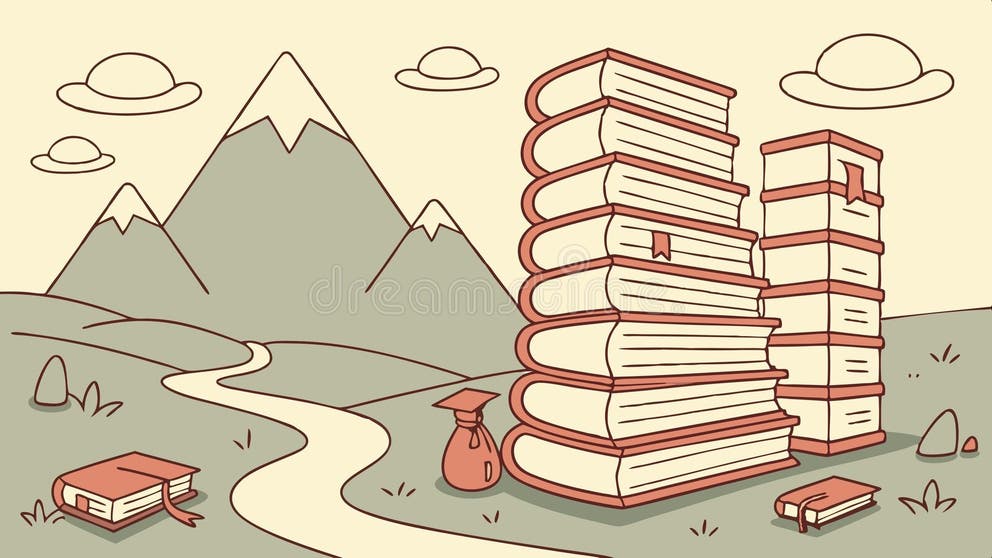 Stack of Books Cityscape, Reading and Knowledge, Urban Library Vector ...