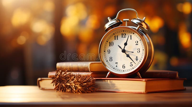 A Stack of Books with a Clock and a Clock on it Stock Illustration ...