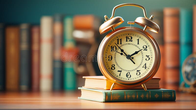 A Stack of Books with a Clock and a Clock on it Stock Illustration ...