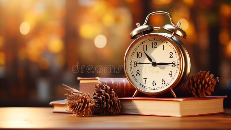 A Stack of Books with a Clock and a Clock on it Stock Illustration ...