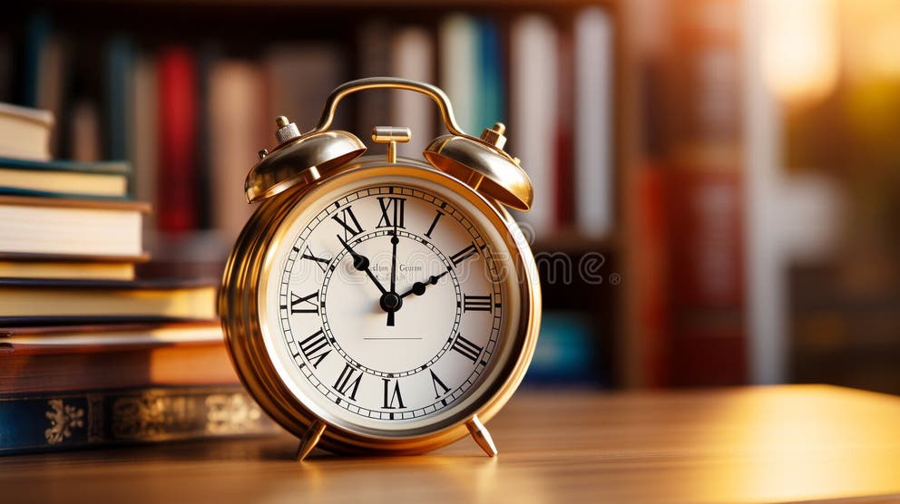 A Stack of Books with a Clock and a Clock on it Stock Illustration ...