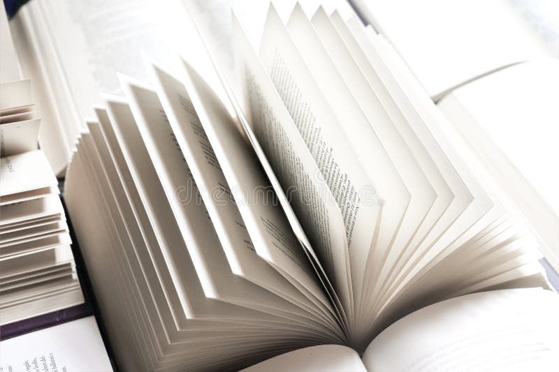Stack of Books, Close Up. Open Book on the Table in Library. Back To ...