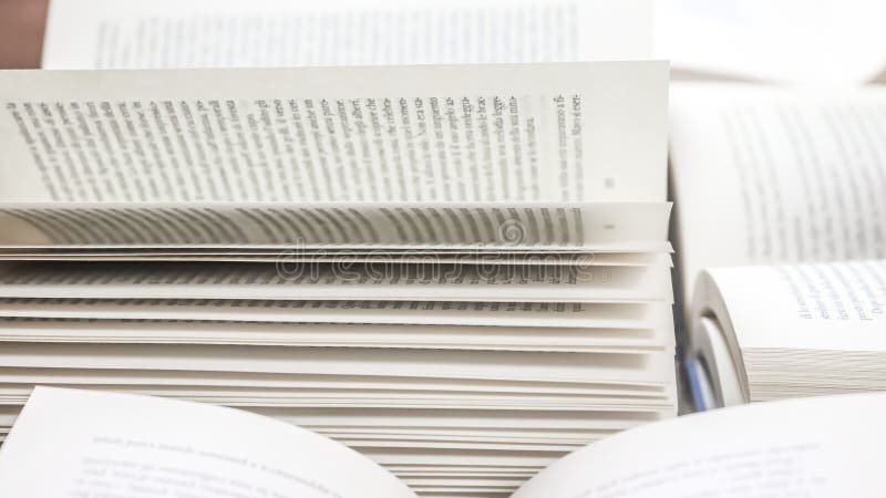 Stack of Books, Close Up. Open Book on the Table in Library. Back To ...