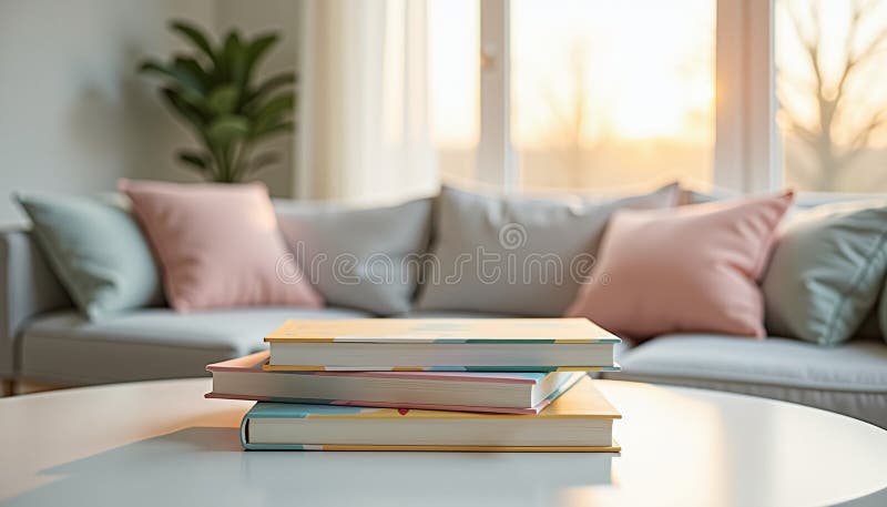 Stack of Books on a Coffee Table in a Cozy Living Room. Stock Image ...