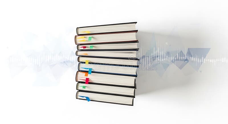 Stack of Books with Colorful Bookmarks on White Background with Graphic ...