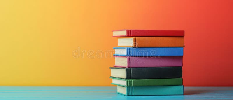 Stack of Books with Colorful Covers on Vibrant Background, Symbolizing ...