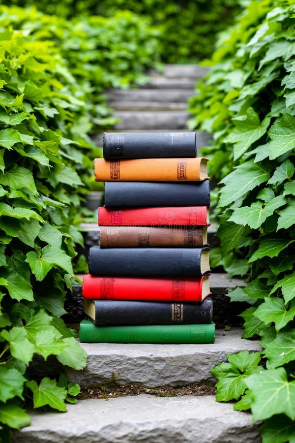A Stack of Books Sitting on Top of a Set of Stairs Stock Photo - Image ...