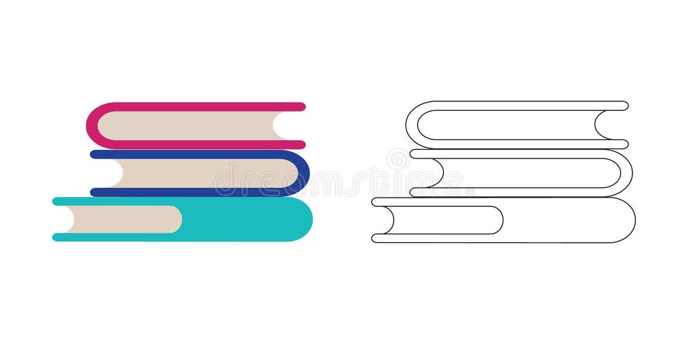 Stack of Books Coloring. Pile of Books Isolated on White Background ...