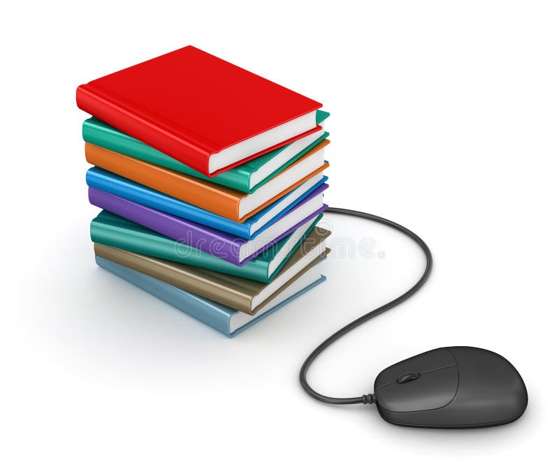 Stack of Books with Computer Mouse Stock Illustration - Illustration of ...