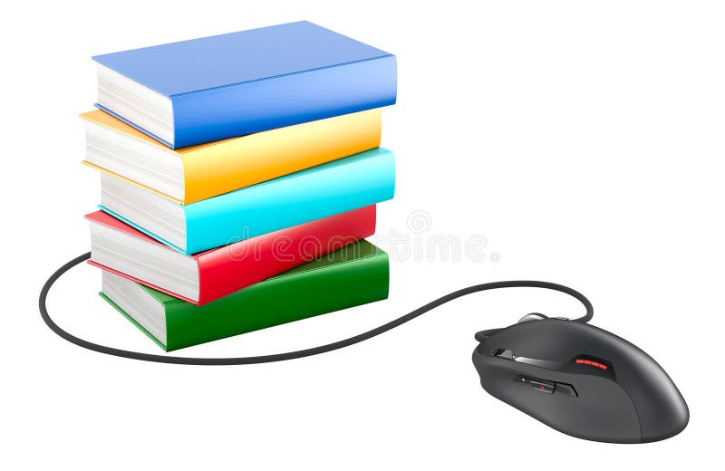 Stack of Books with Computer Mouse. E-learning, Concept Stock ...