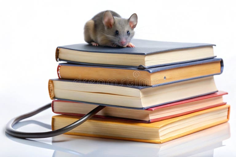 Stack of Books with Mouse for E-learning Concept Stock Illustration ...