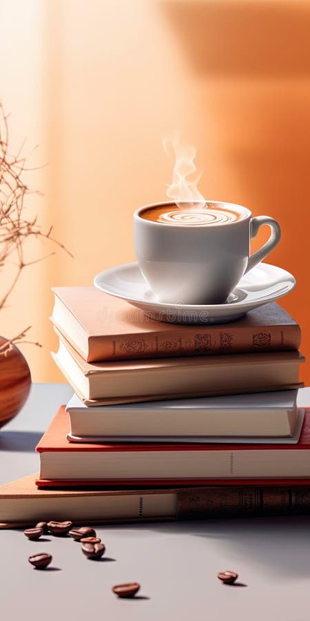 A Stack of Books and a Cup of Coffee with a Core Made of Foam Stock ...