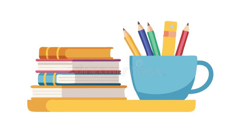 Stack of Books with Cup and Pencils Icon, Represents Learning and Study ...