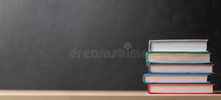 Stack of Books on Desk with Chalkboard Stock Photo - Image of stack ...