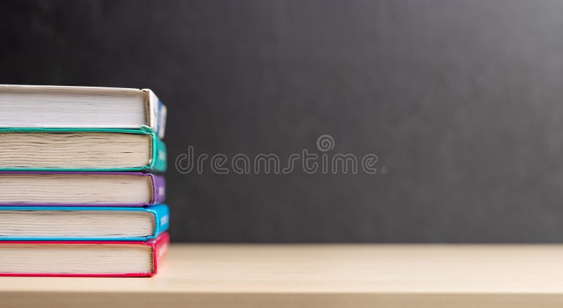 Stack of Books on Desk with Chalkboard Stock Image - Image of drawing ...