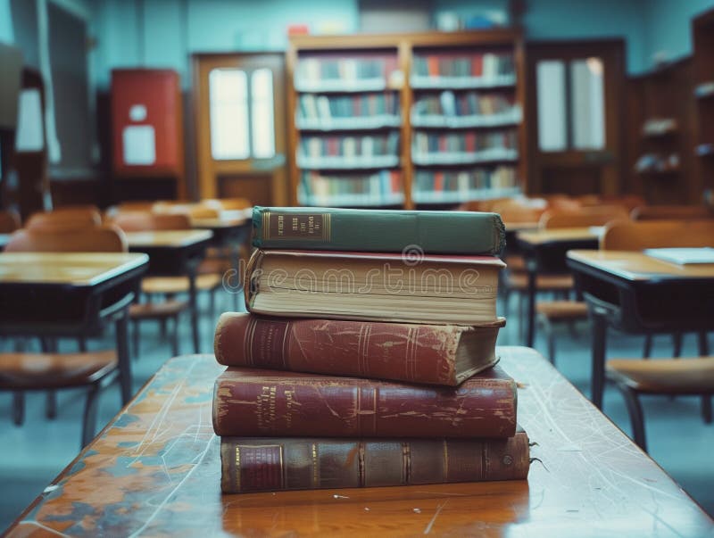 Stack of Books on Desk. by Generative Ai Stock Illustration ...