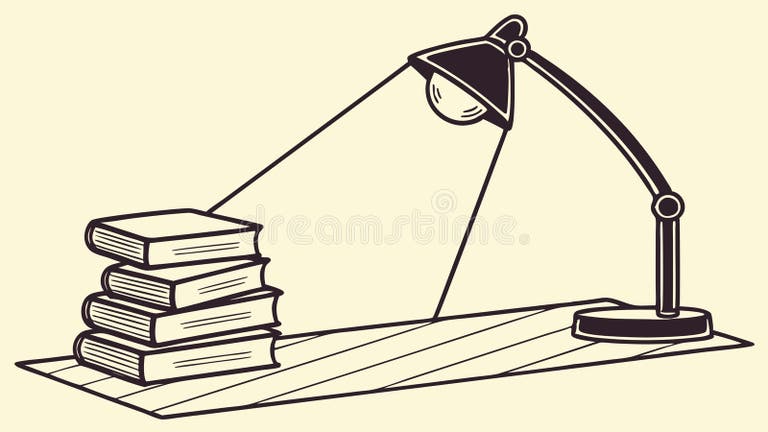 Stack of Books with Desk Lamp Study Scene Vector, Vector Design ...