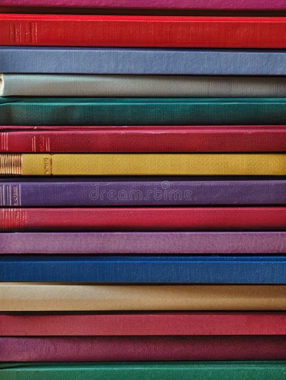 A Stack of Books with Different Colored Spines Stock Image - Image of ...