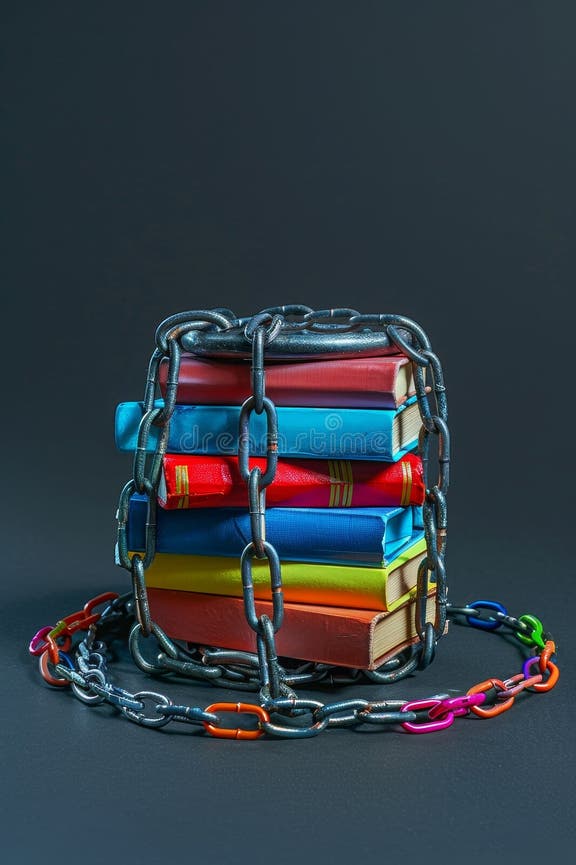 A Stack of Books of Different Colors and Sizes Wrapped in Chains and ...