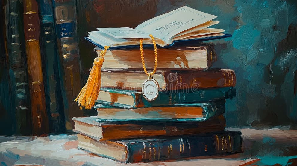 Stack of Books and Diploma with Graduation Year Charm. Stock Image ...