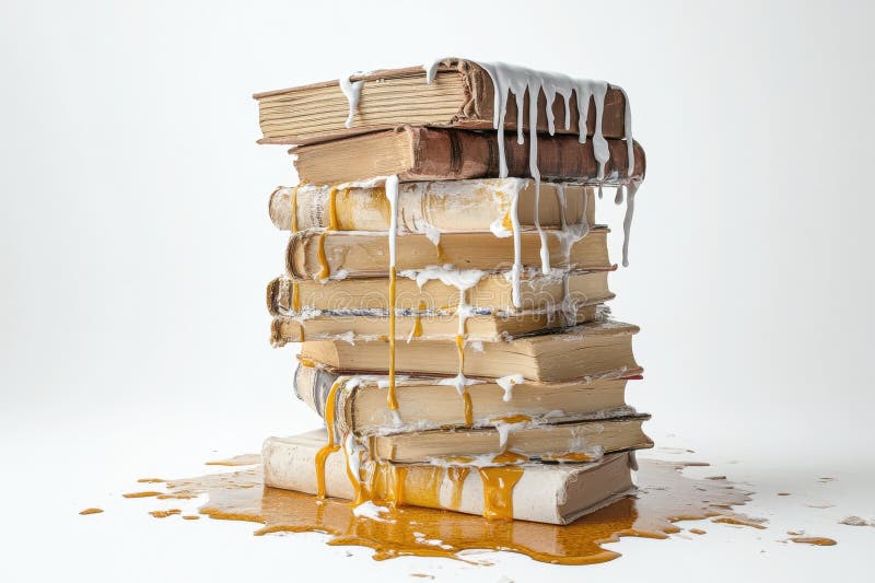 A Stack of Books with a Dripping Liquid on Top Stock Illustration ...