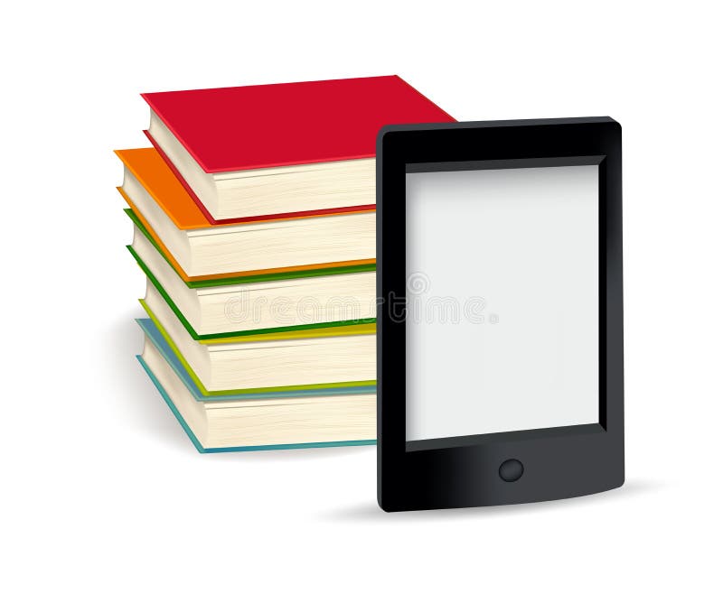 Stack of books and e-book. stock vector. Illustration of open - 261913160