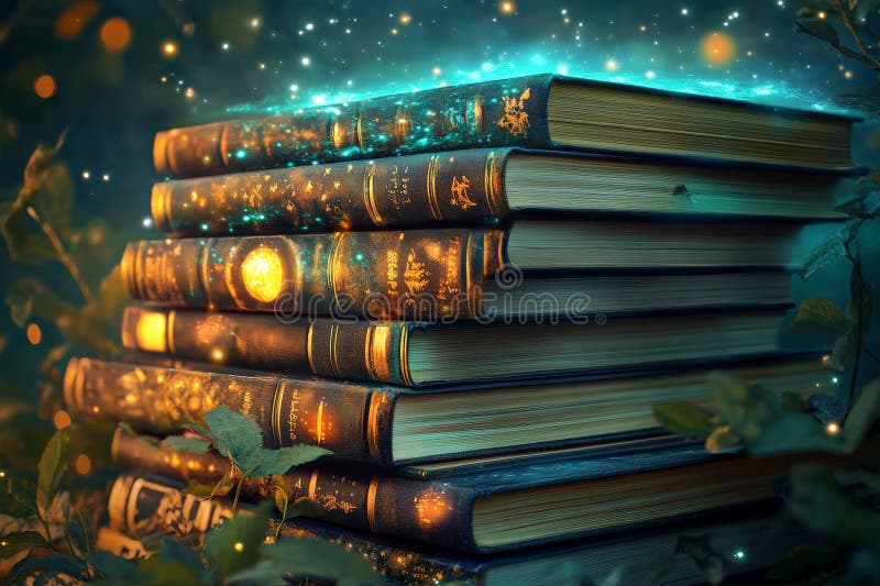 A Stack of Books, with Each One Glowing and Revealing a Different ...