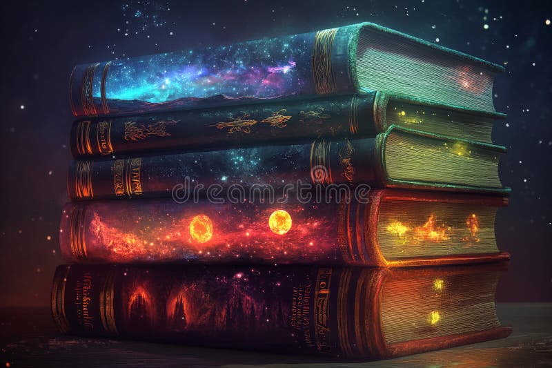 A Stack of Books, with Each One Glowing and Revealing a Different ...