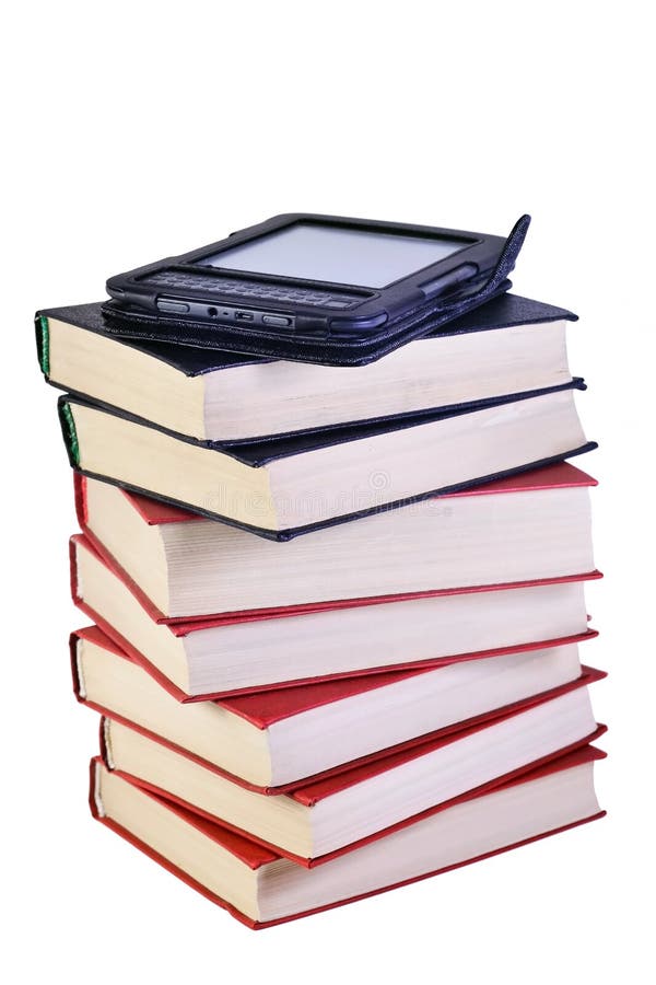 Stack of Books with Electronic Book on it Stock Image - Image of ...