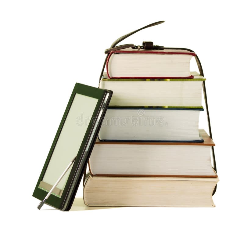 Stack of Books and Electronic Book Reader Stock Image - Image of medium ...