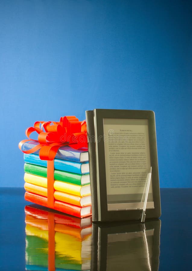 Stack of Books with Electronic Book Reader Stock Image - Image of ...
