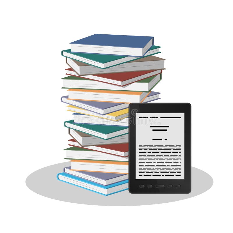 Stack of Books and an Electronic Book on a White Background. Stock ...