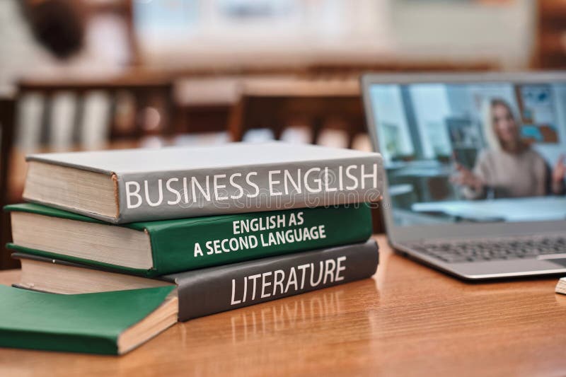 Stack of Books on English Language Stock Image - Image of learn, online ...