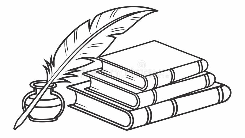 Stack of Books Feather Quill Knowledge Literature Writing Vector Design ...