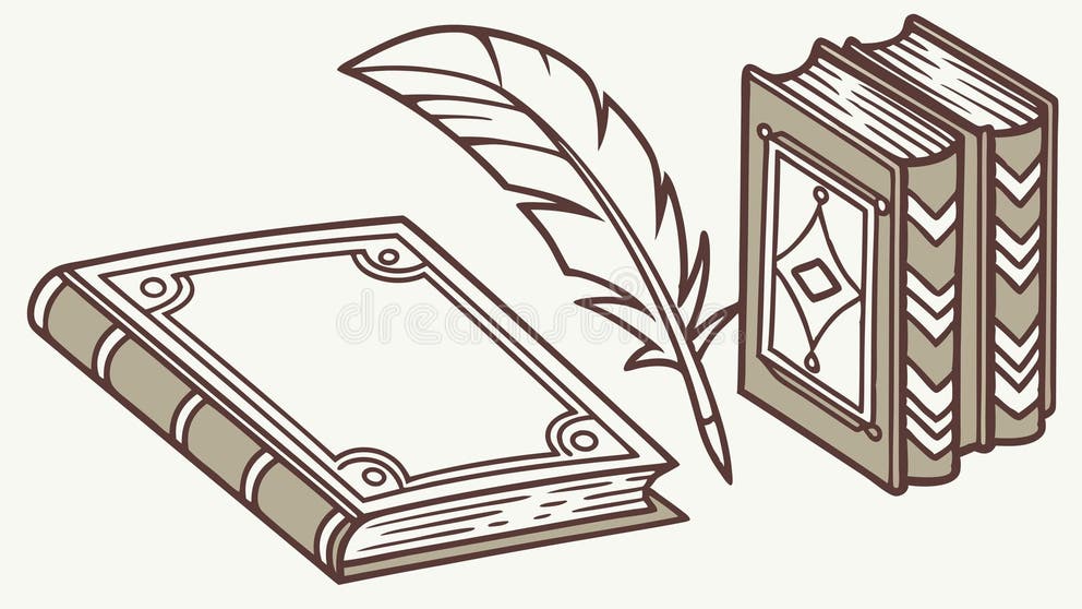 Stack of Books with Feather Vector, Education and Knowledge, Vector ...