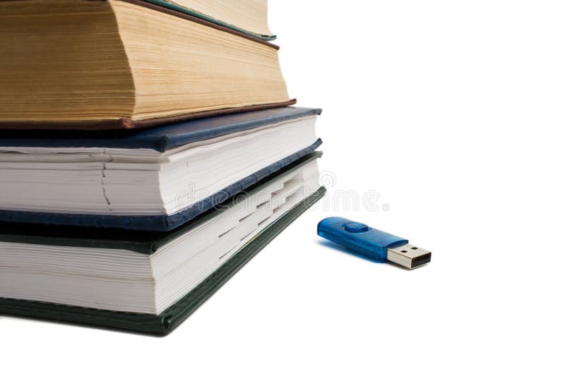 Stack of Books and Flash Drive Stock Photo - Image of flash ...