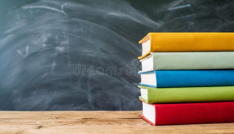 A Stack of Books on a Flat Surface Against the Background of a School ...