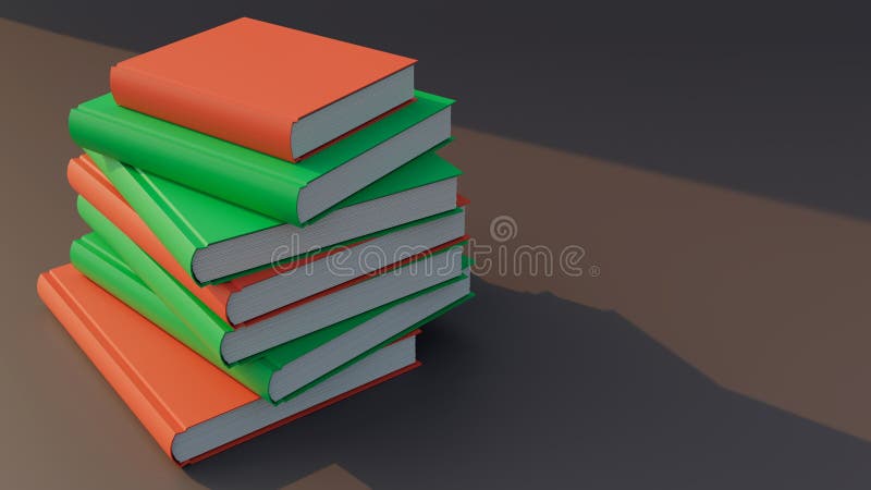 Stack of Books on Flat Surface. with Copy Space. 3D Rendering Stock ...