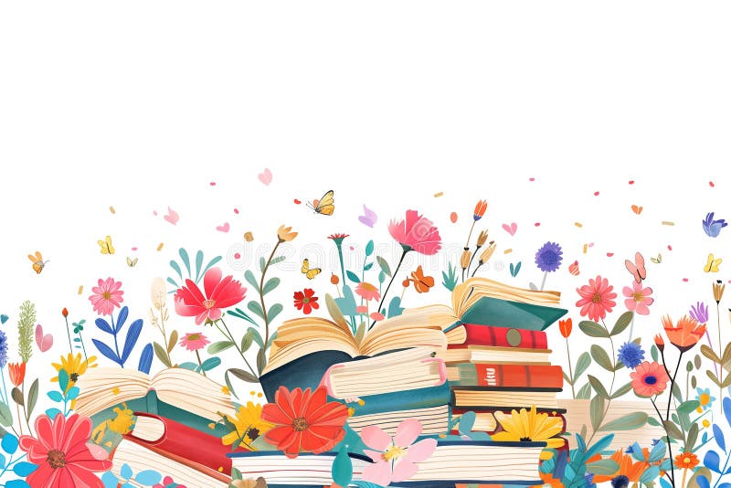 Stack of Books with Flowers. Happy Teacher S Day Concept. by Generative ...