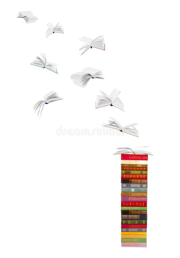 Stack of Books and Flying Books Stock Image - Image of literary, book ...