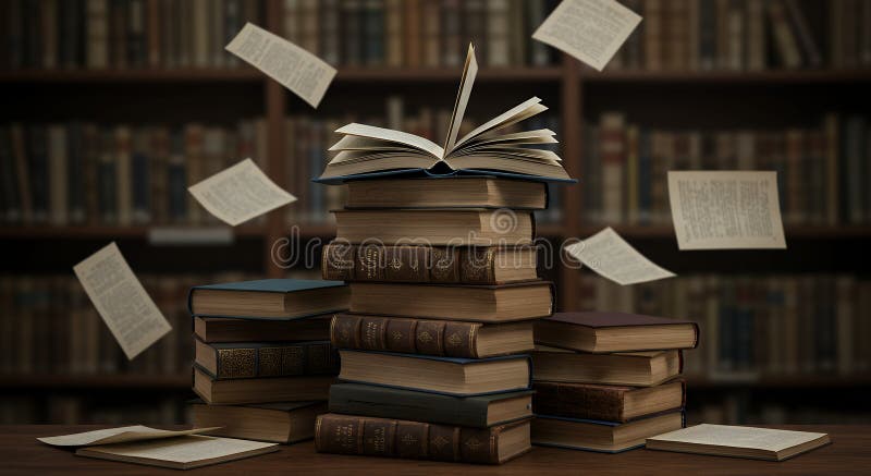 Stack of Books with Flying Pages Library, Knowledge, Education, and ...