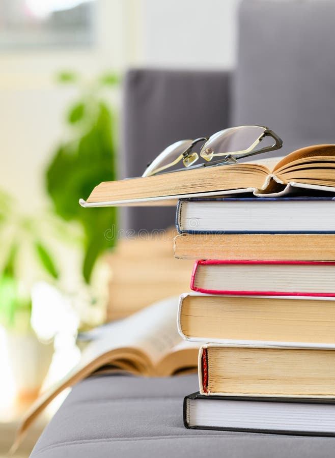 Stack of Books with Glasses in the Room. Concept of Knowledge and ...